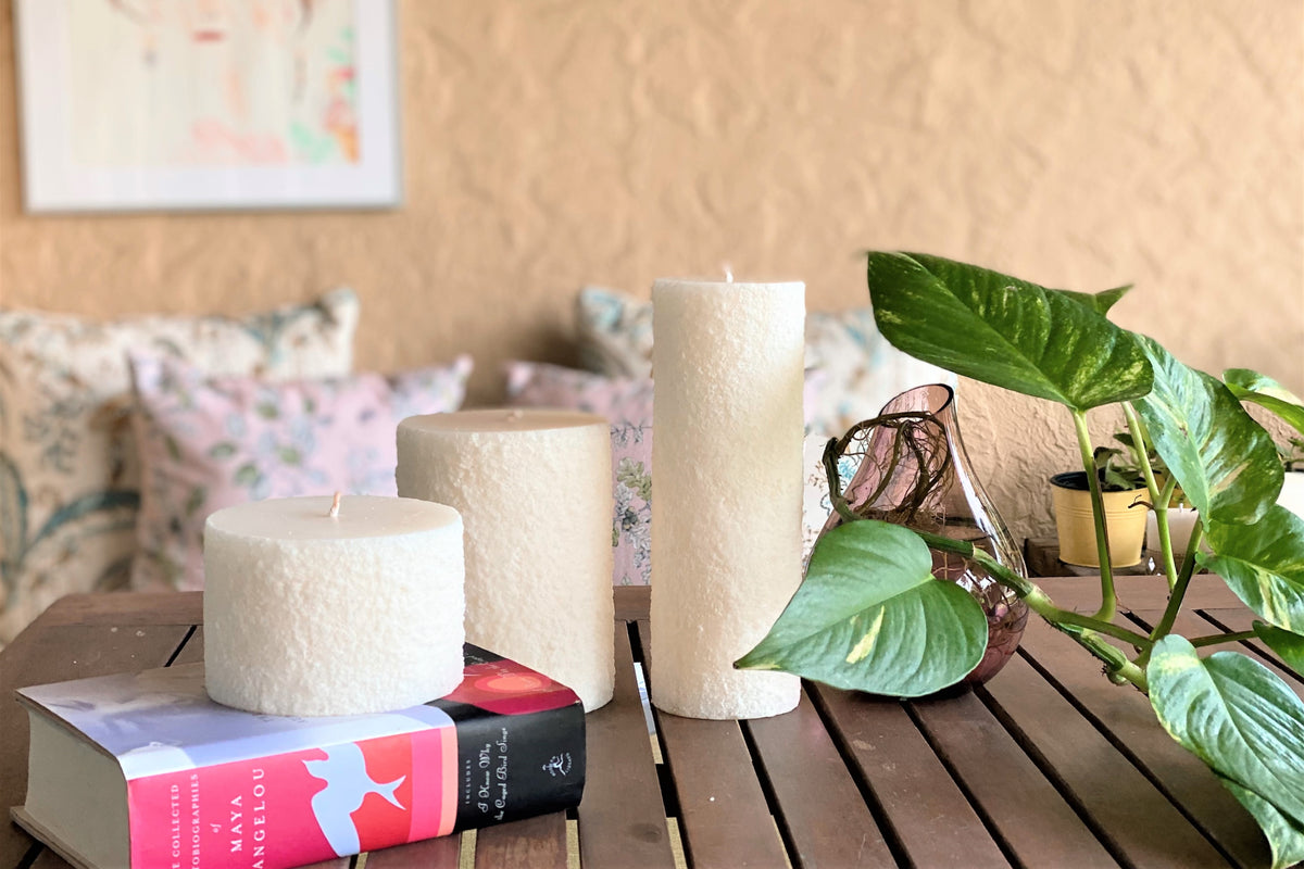 Scented Cream Textured Pillar Candles – The Faraway Tree India