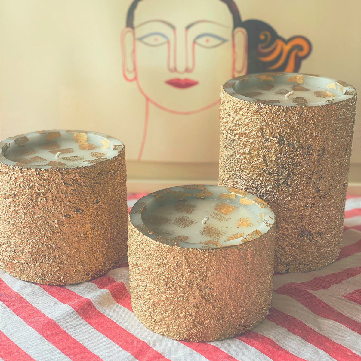 Round Gold Textured Pillar Candles - Non Scented – The Faraway Tree India